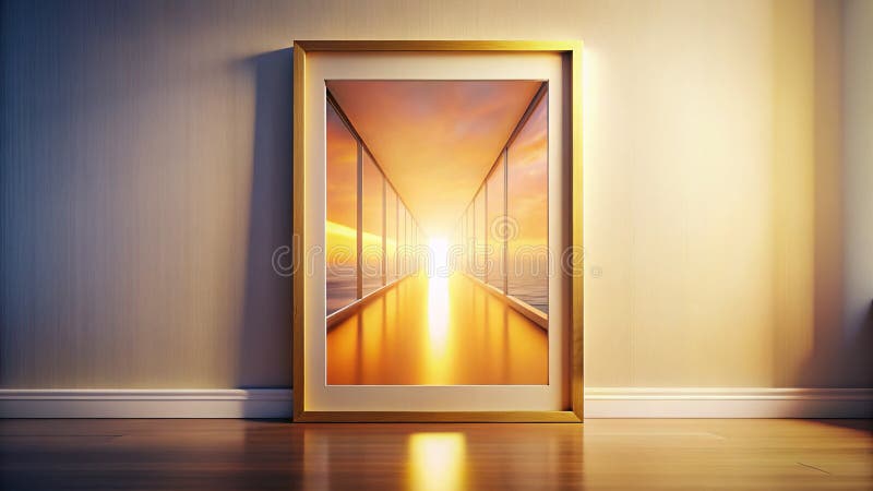 Modern Beige Corridor Mockup with Expansive Rectangular Frame a ...