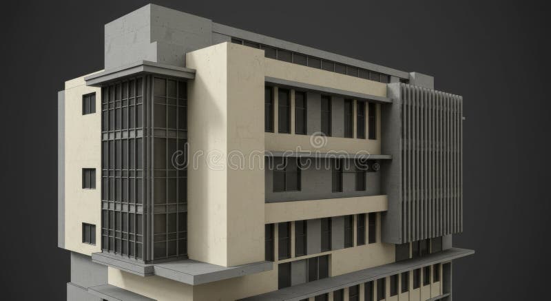 Modern Beige and Gray Concrete Building Facade Stock Illustration ...