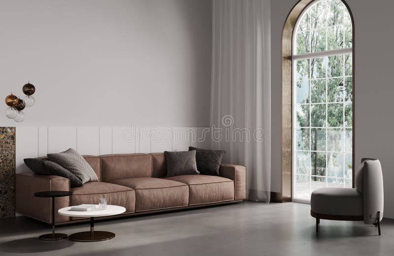 Modern Beige Interior with Modern Furniture, 3d Render Stock ...