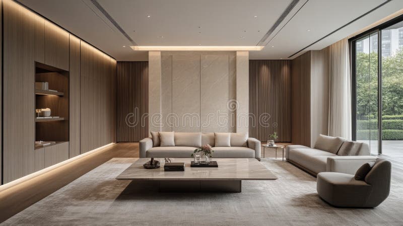 Modern Beige Living Room Interior Design Stock Illustration ...