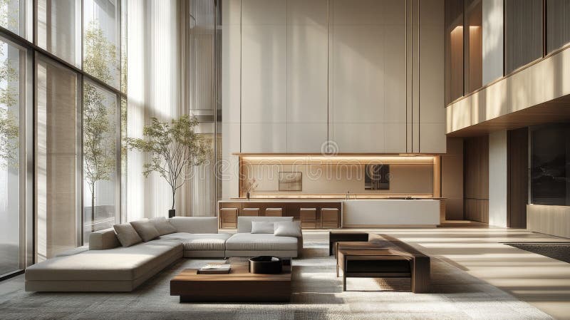 Modern Beige Minimalist Apartment Interior Design Stock Illustration ...