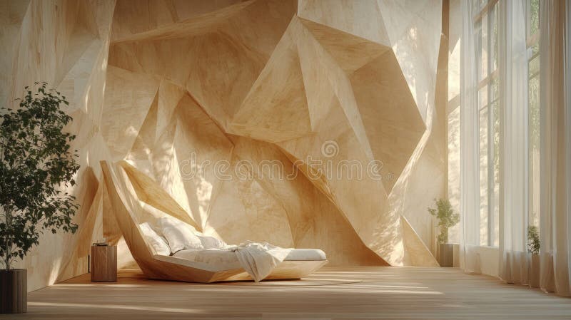 Modern Beige Room Interior Design with Abstract Geometric Stone Wall ...