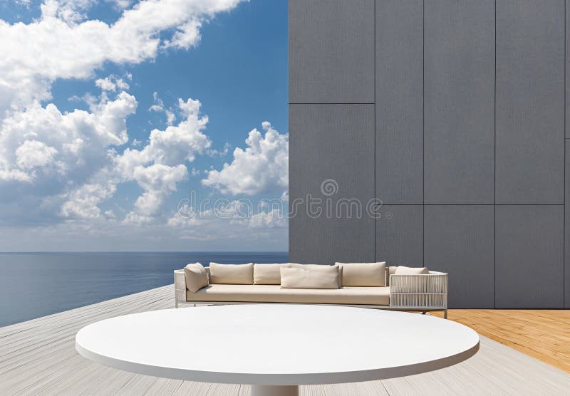 Modern Beige Sofa Ocean View Terrace Design High Quality Image Stock ...