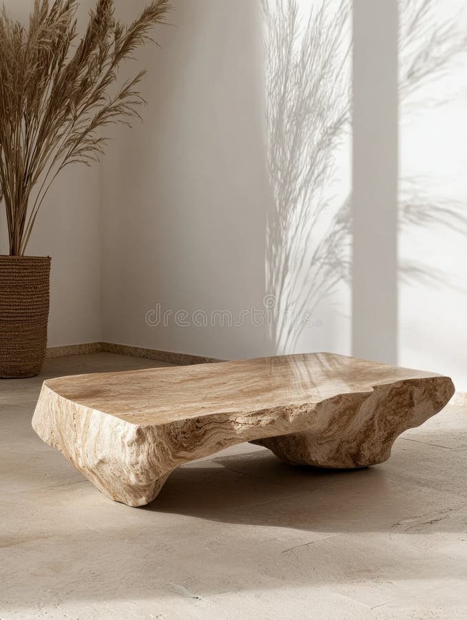 Modern Beige Stone Coffee Table in a Minimalist Interior Stock ...