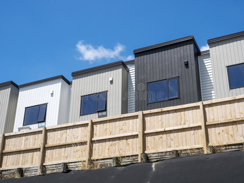 Modern Beige and White Building Facade Black Framed Windows Stock Photo ...