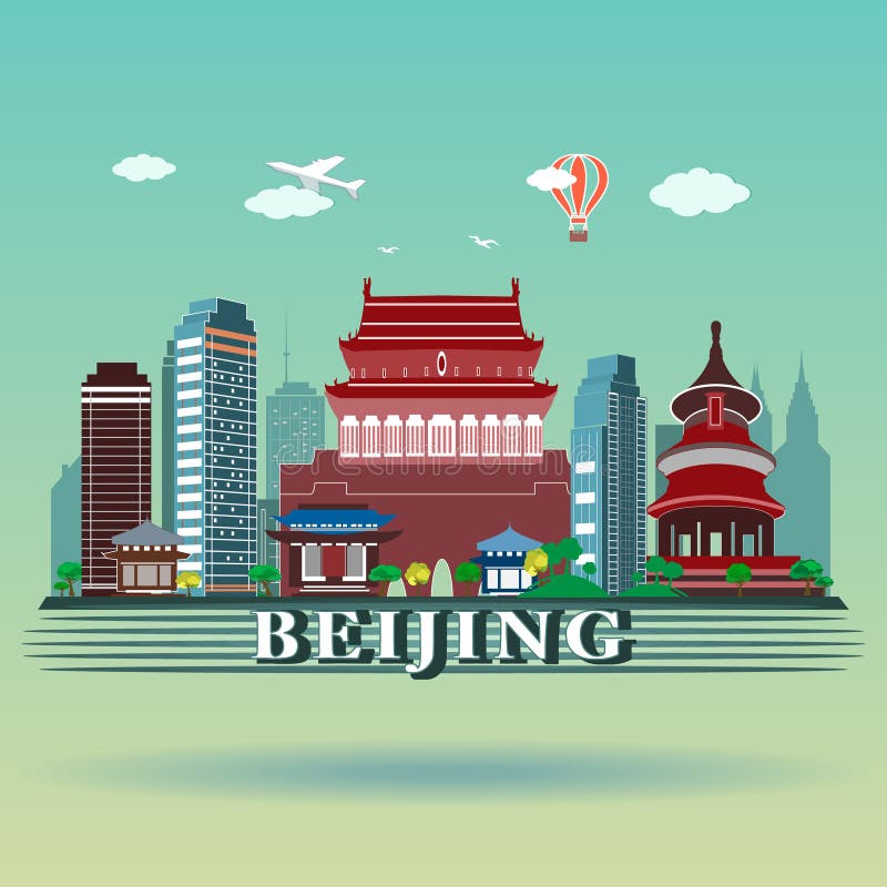 Modern Beijing City Skyline Design Stock Vector - Illustration of ...
