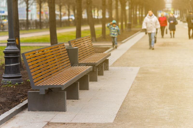 Modern Bench in an Alley in Moscow City. Stock Photo - Image of ...