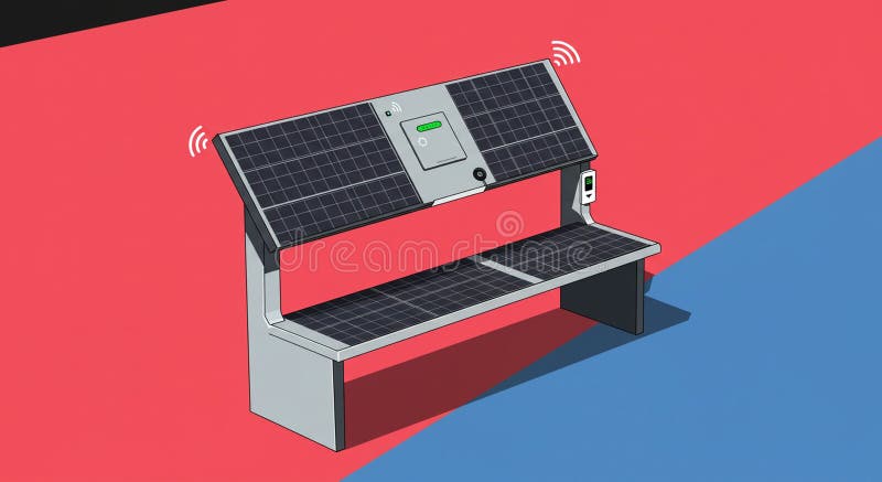 Modern Bench Integrated with Solar Panels, Positioned on the Backrest ...