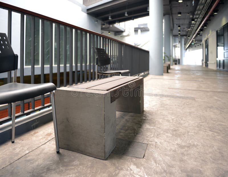 Modern Bench in a Shopping Center, Wooden Concrete Stock Photo - Image ...