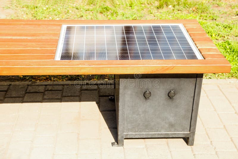 Modern Bench with a Solar Panel Stock Image - Image of panel, wooden ...
