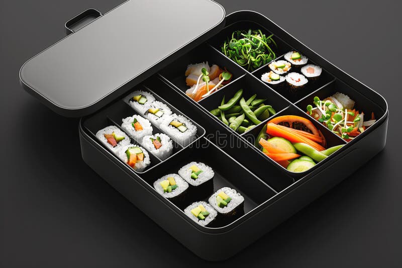 Modern Bento Box with Sushi Rolls and Vegetable Sides Stock Photo ...