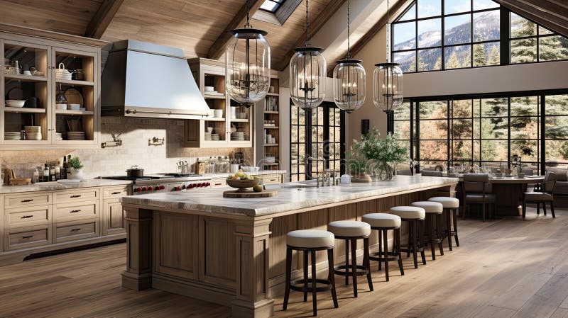 Modern Big Farmhouse Style Kitchen Stock Image - Image of comfortable ...