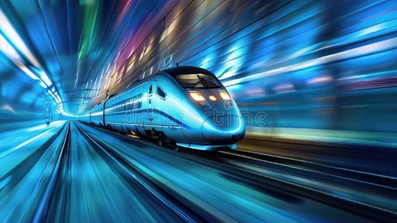 Modern Big High-speed Train in Motion Passes through Railway Stations ...