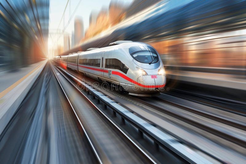 Modern High-speed Train in Fast Motion Passes through Railway Stations ...