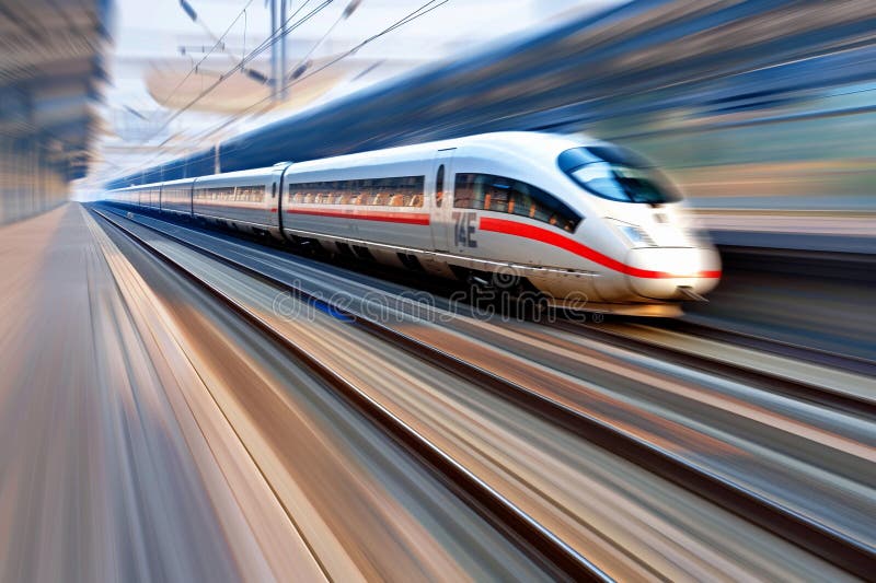 Modern High-speed Train in Fast Motion Passes through Railway Stations ...