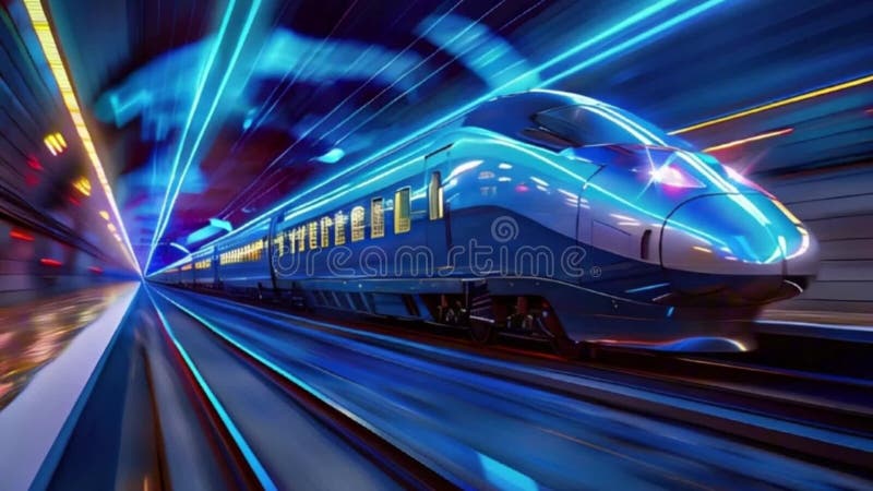 Modern Big High-speed Train in Motion Passes through Railway Stations ...