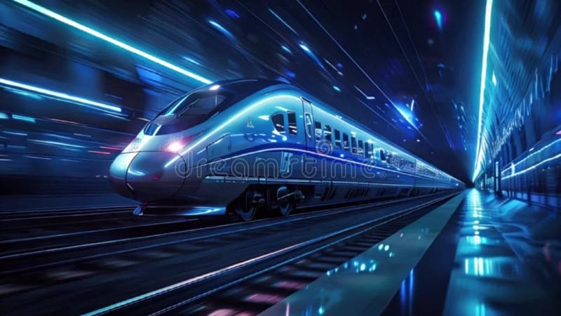 Modern Big High-speed Train in Motion Passes through Railway Stations ...