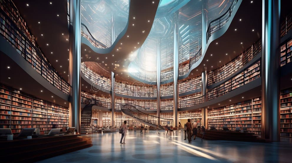 Modern Big Library Sheves with Books. Generative AI Stock Photo - Image ...