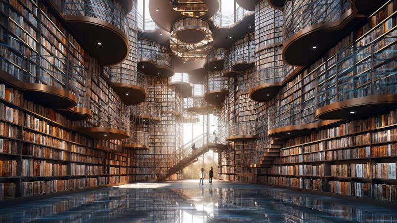 Modern Big Library Sheves with Books. Generative AI Stock Illustration ...