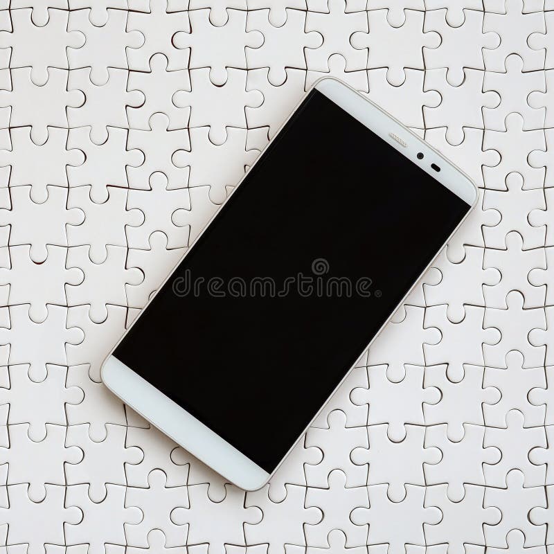 A Modern Big Smartphone with a Touch Screen Lies on a White Jigsaw ...