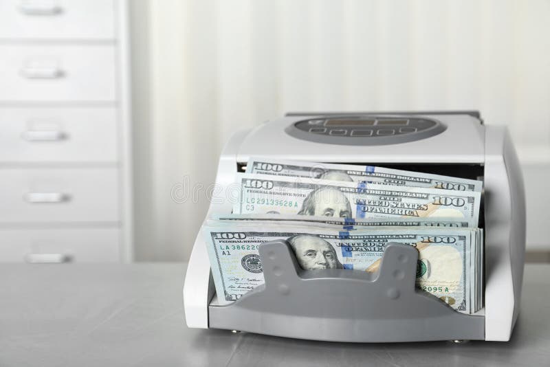 Modern Bill Counter with Money on Table Stock Image - Image of ...