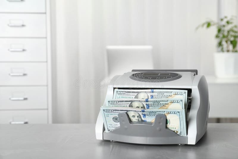 Modern Bill Counter with Money on Table Indoors. Stock Image - Image of ...