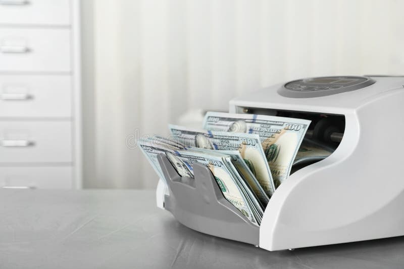 Modern Bill Counter with Money on Table Indoors. Stock Image - Image of ...