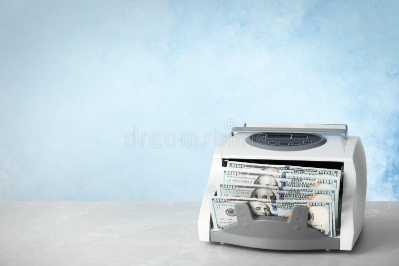 Modern Bill Counter with Money on Table. Stock Photo - Image of counter ...