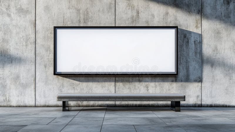 Modern Billboard Mockup on Concrete Wall with Bench Seating Area Stock ...