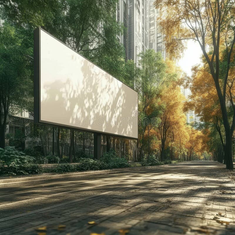 Modern Billboard Mockup on Tree-lined Urban Street with Space for Text ...