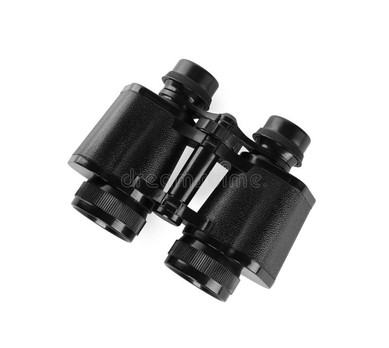 Modern Binoculars Isolated on White, Top View Stock Image - Image of ...