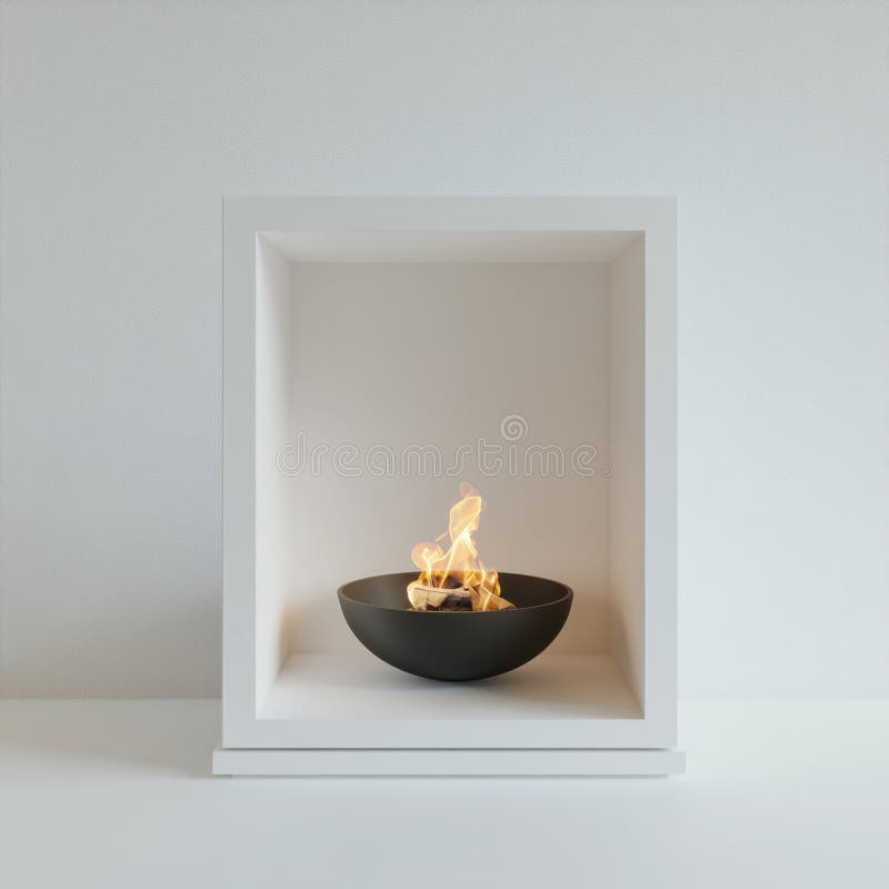 Modern Bioethanol Fireplace Burning in Minimal White Niche Stock Image ...