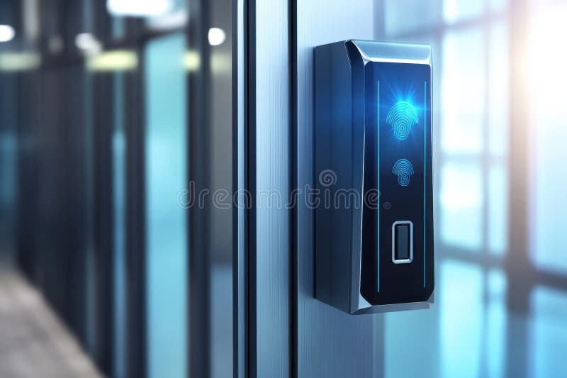 Modern Biometric Access Control System Installed on a Sleek Office Building Door Stock Image ...