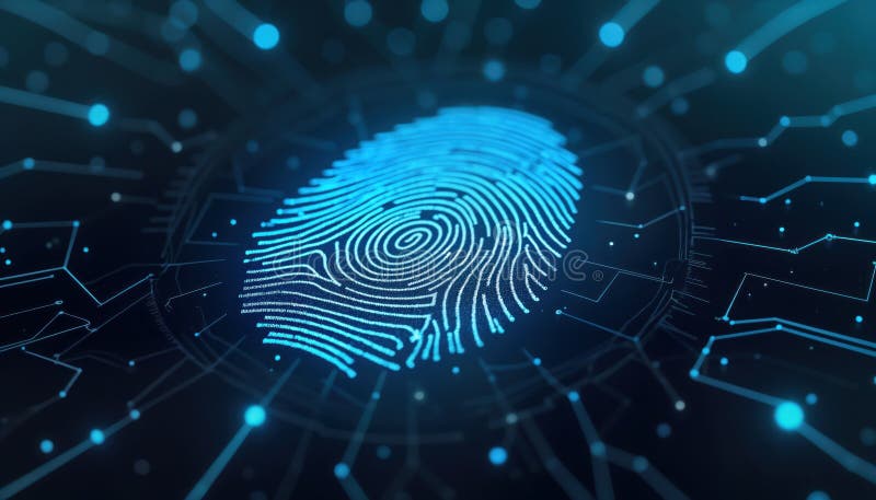 Modern Biometric Fingerprint Verification Tech Displayed on Dark ...