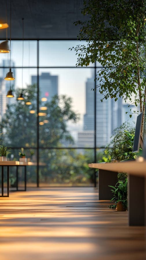 Modern, Biophilic Office Interior City Views, Natural Light, Spacious ...