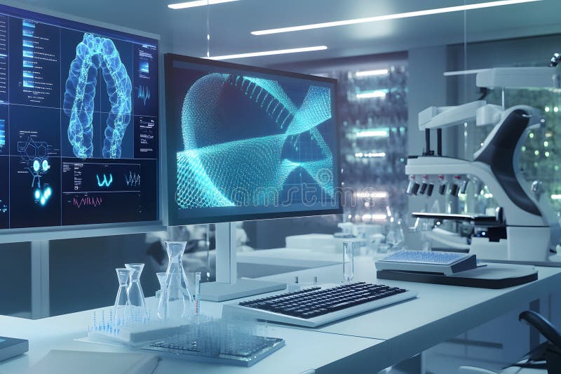 Modern Biotechnology Lab with AI-powered Analysis Screens and Genome ...