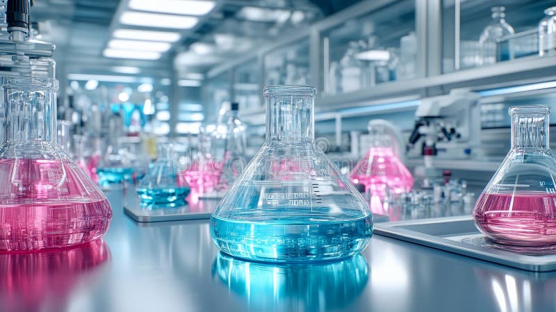 Modern Biotechnology Lab with Glassware and Microscopes for Advanced ...