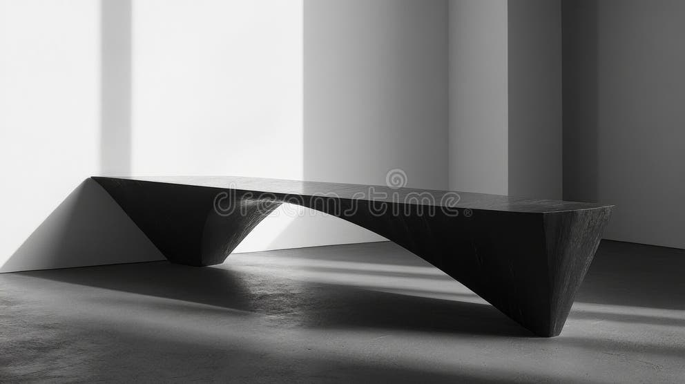 Modern Black Arched Bench in Minimalist Setting Stock Illustration ...