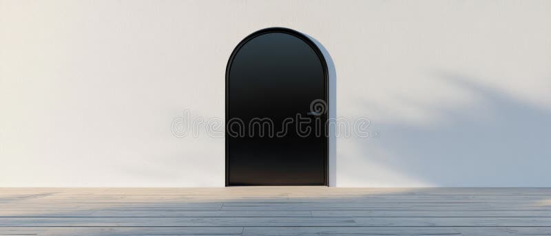 BLACK ARCHED DOORWAY in WHITE WALL with WOODEN FLOOR and SHADOWS Stock ...