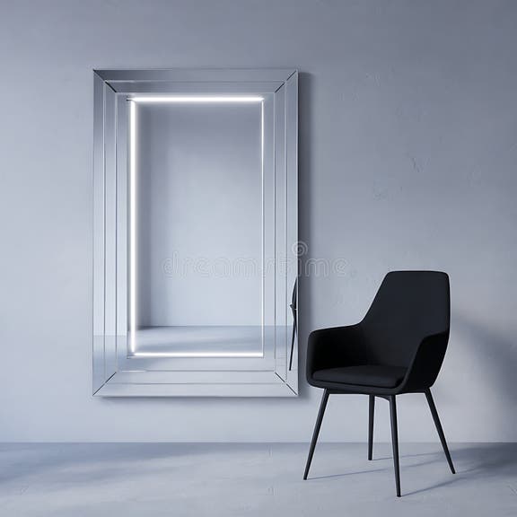 Modern Black Armchair beside a Large Rectangular Mirror with Internal Lighting Stock ...