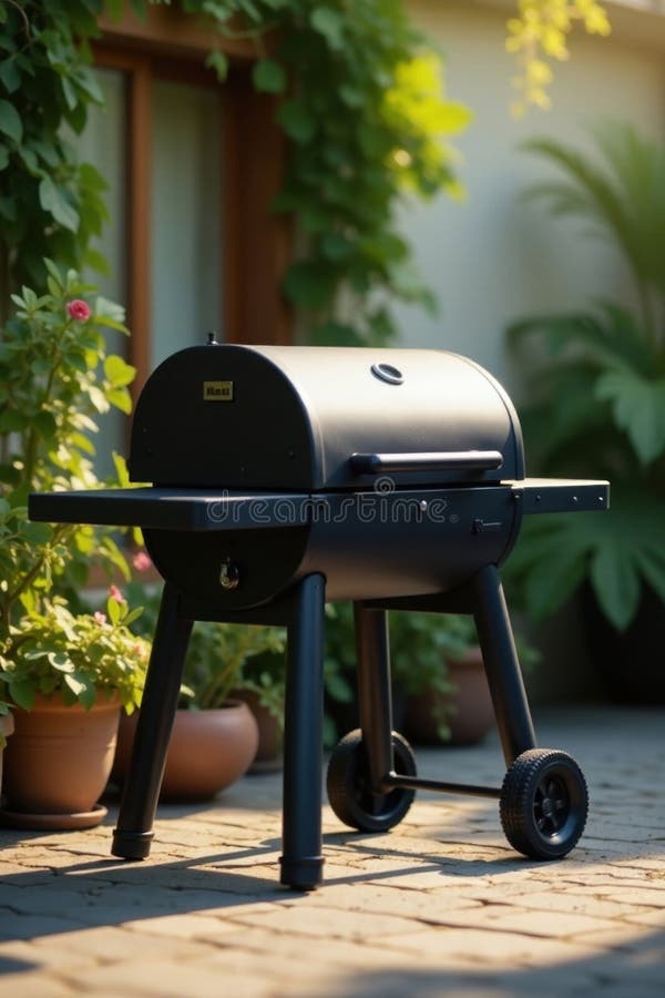 Modern Black BBQ Grill, Side View, Minimalist Design, Modern, Steel ...