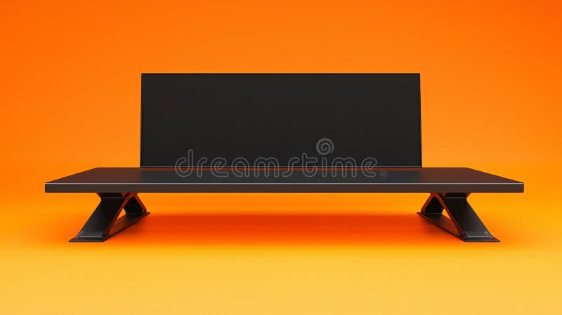 Modern Black Bench with Backrest Minimalist Design Orange Background ...