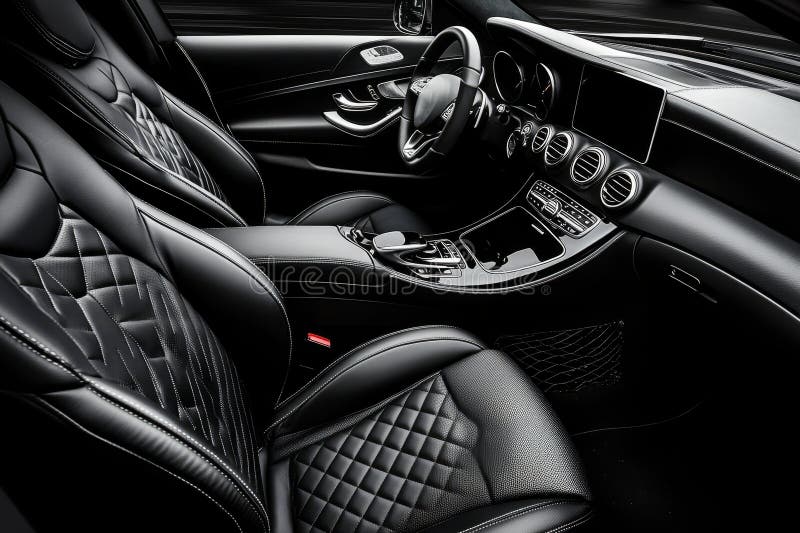 Modern black car interior. stock image. Image of chrome - 356113149