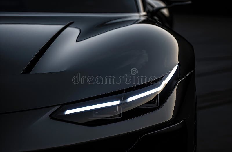 Modern Black Car with LED Headlight Close Up Stock Illustration ...