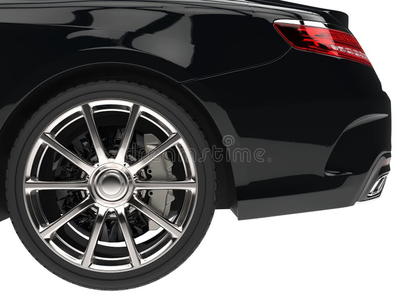 Modern Black Car - Rear Wheel Closeup Shot Stock Illustration ...