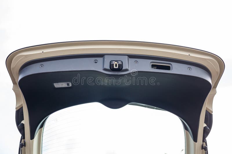 Modern Black Car, Black SUV Jeep on Big Wheels. Rear View of Open Car ...