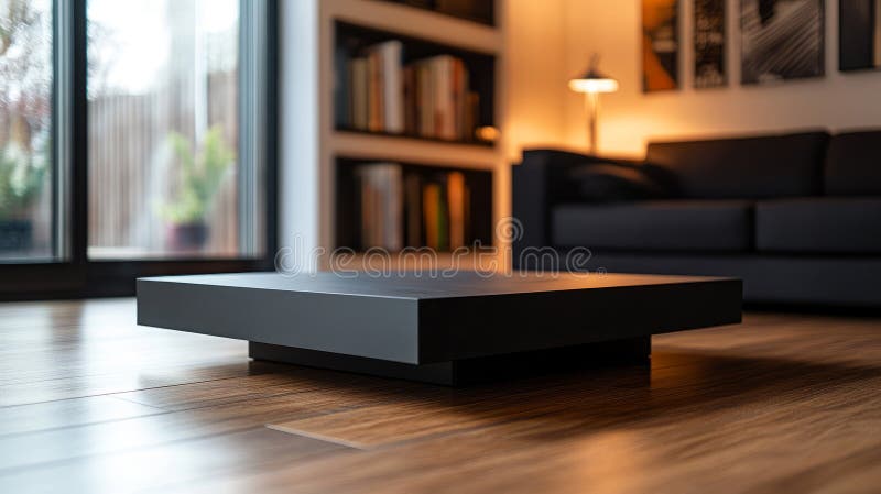 Modern Black Coffee Table in Cozy, Stylish Living Room Setting. Stock ...