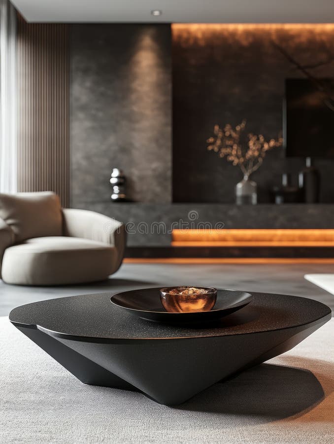 Modern Black Coffee Table in Stylish Living Room Setting. Stock Image ...