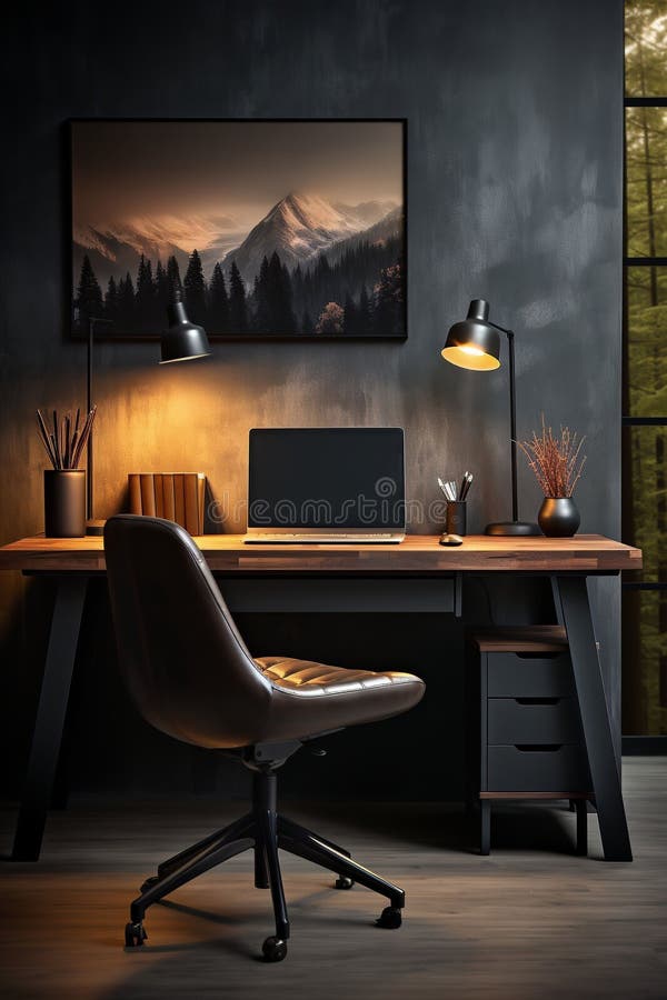 Modern Black Computer Desk Featuring a Laptop Computer in the ...