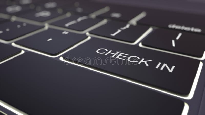 Modern Black Computer Keyboard and Luminous Check in Key. 3D Rendering ...